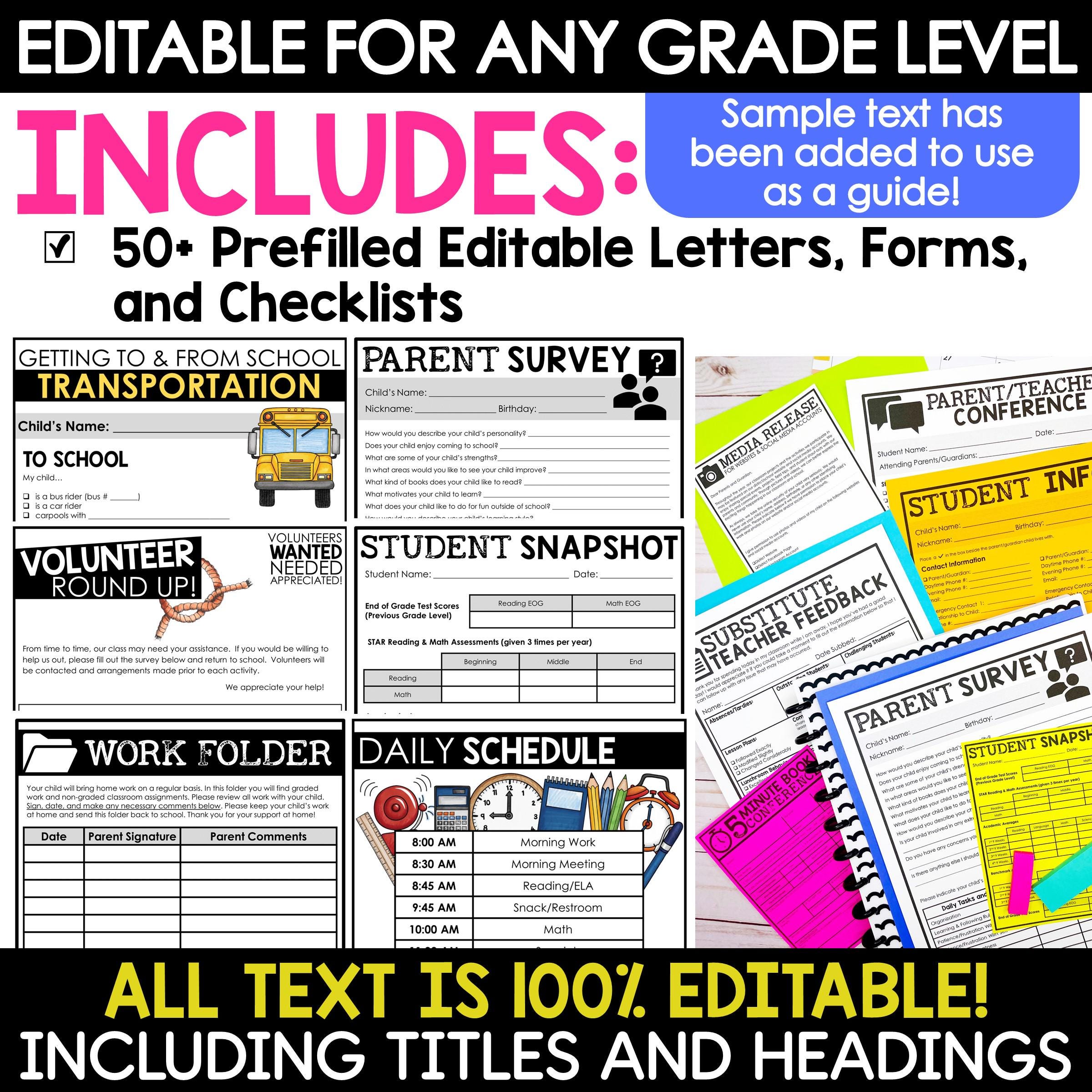 Welcome Back to School Letters and Forms Meet the Teacher Template ...
