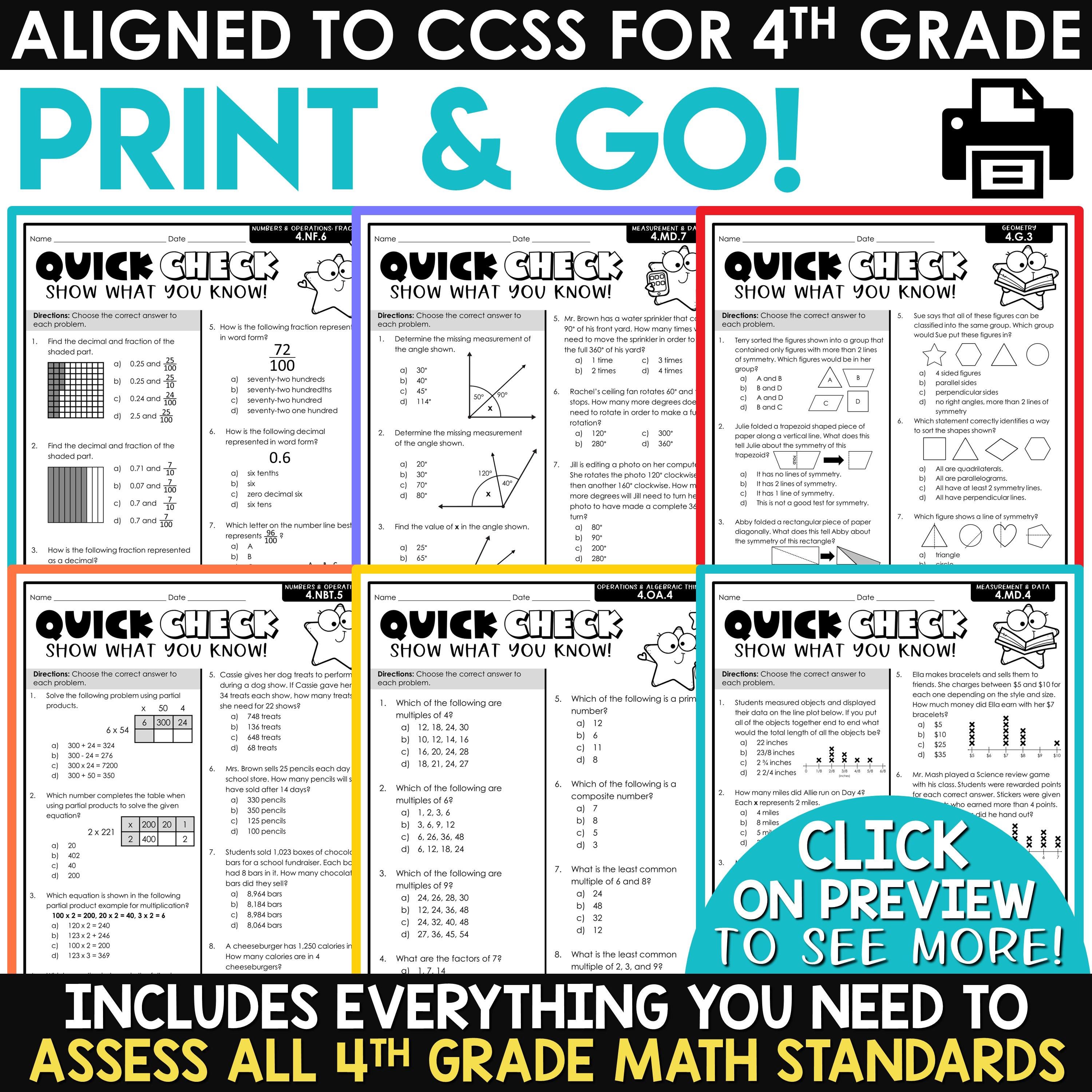 4th Grade Math Worksheet, 4th Grade Math Printable, Fourth Grade Math ...