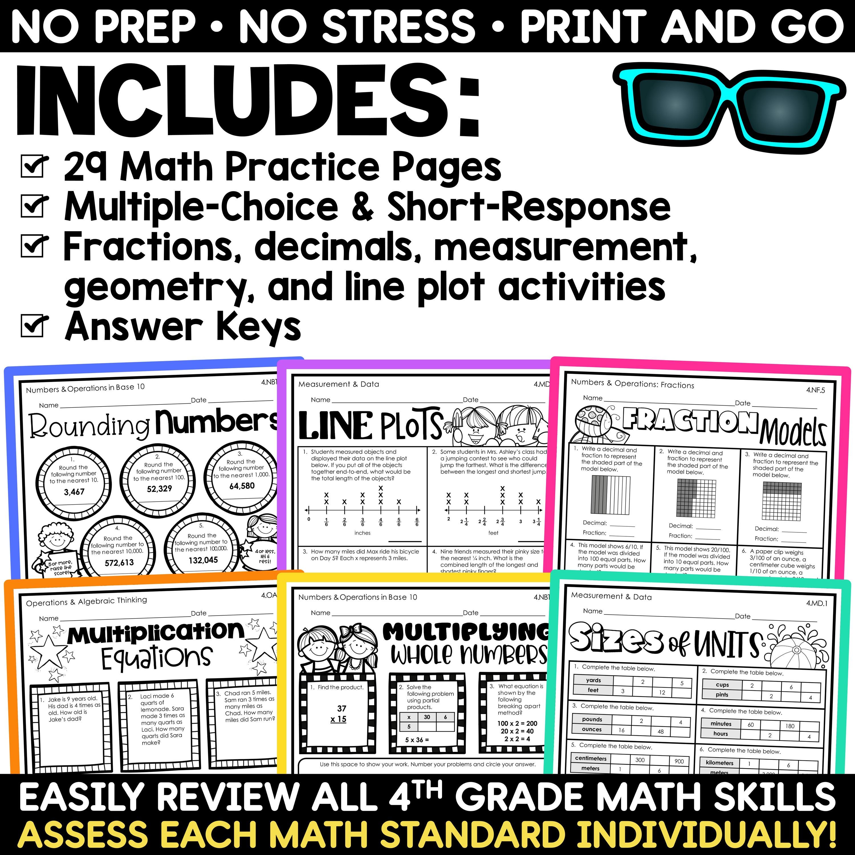 4th Grade Math Review Summer Math Worksheet, 4th Grade Math Printable ...
