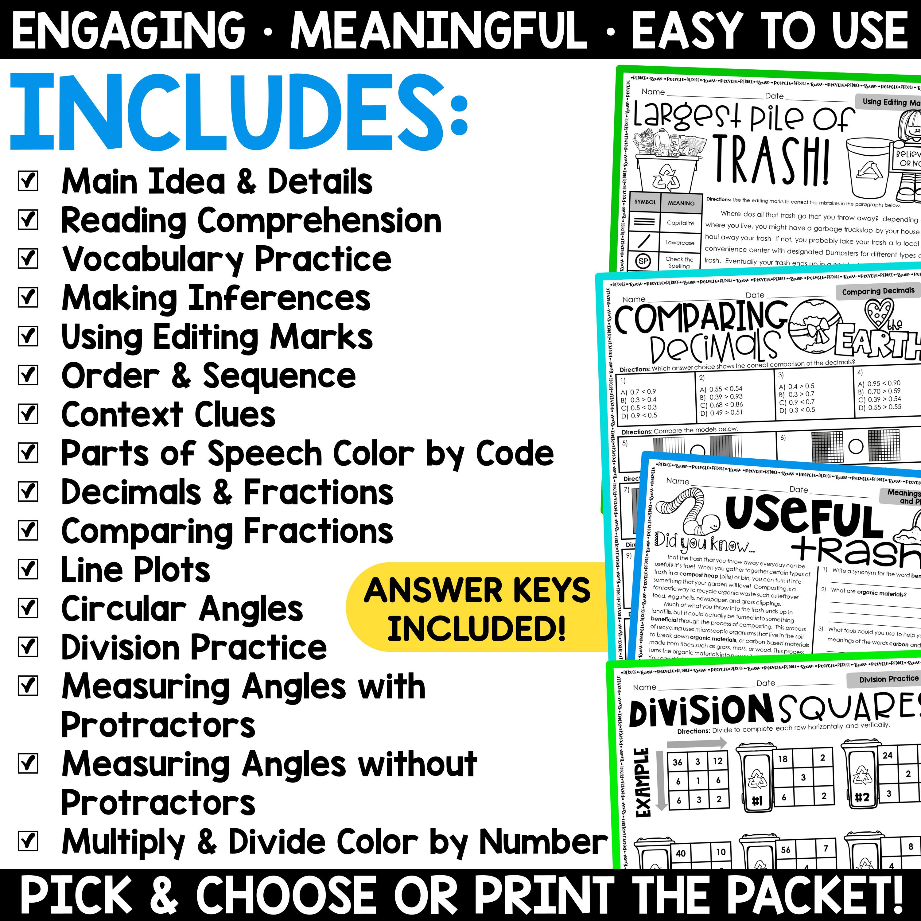 Earth Day Activities Math Reading Writing Worksheets Printables, No ...