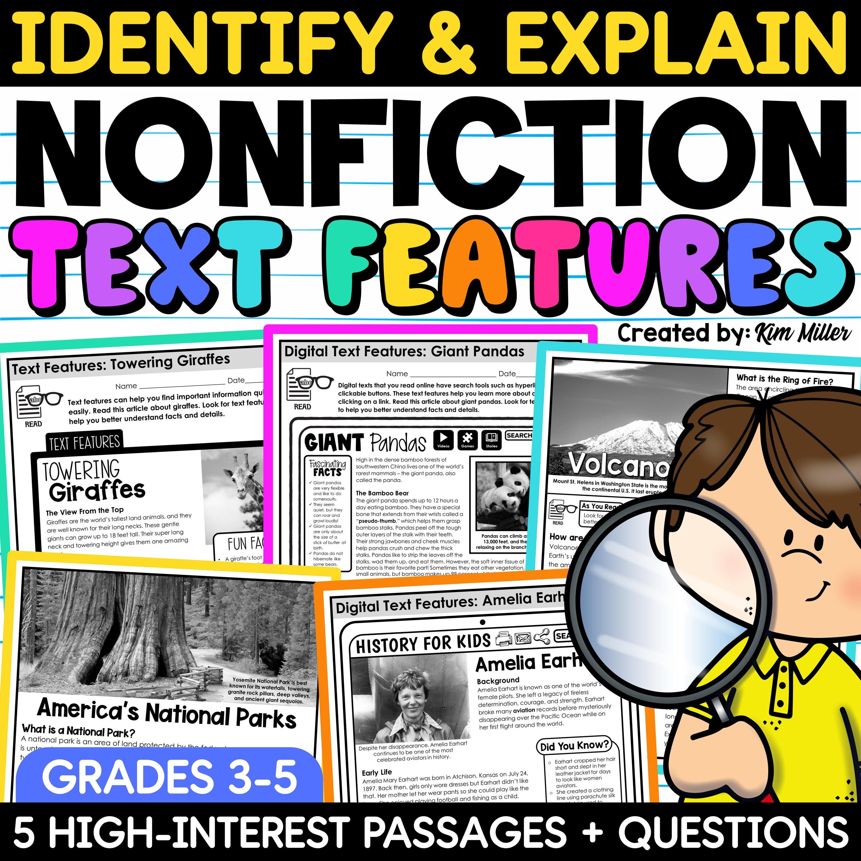 Nonfiction Text Features Worksheets, Informational Text, Reading ...