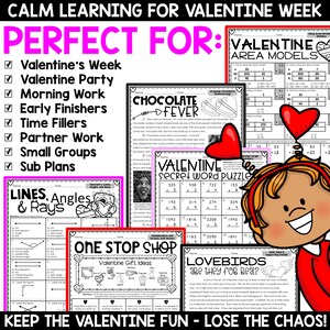 Valentine's Day Math & Reading Activities, 4th 5th Grade (instant ...