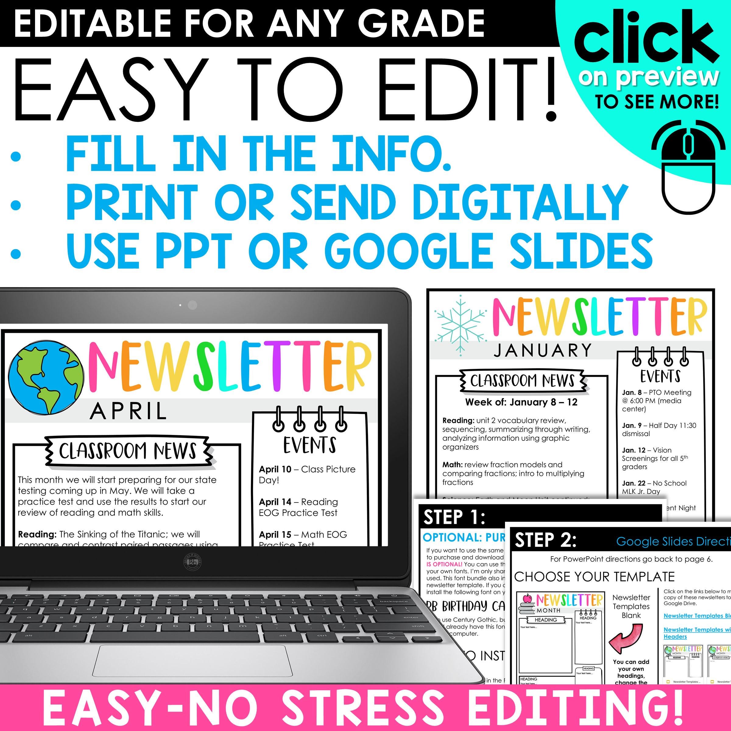 Editable Teacher Newsletter Templates for Parent Communication, School ...