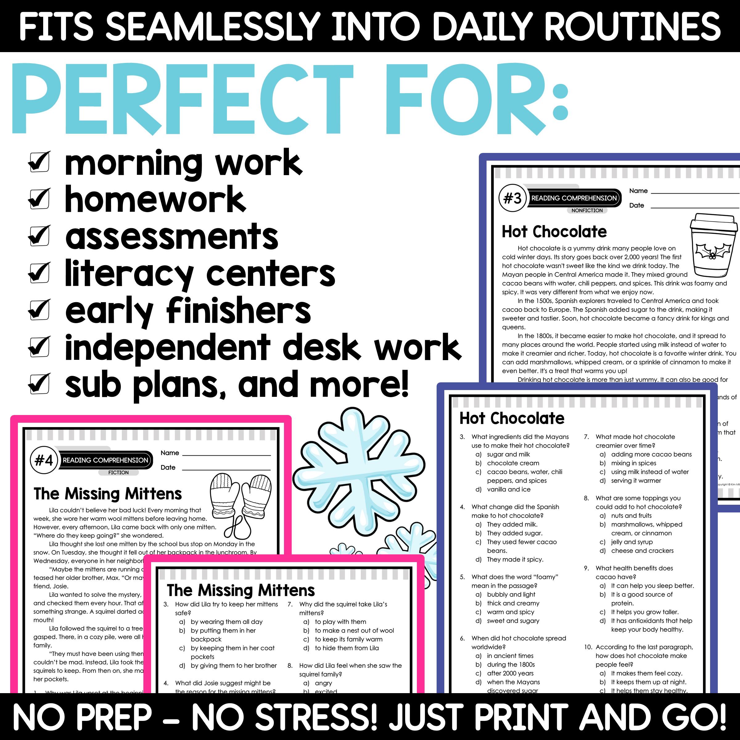 Winter Reading Comprehension Passages and Questions, Winter Reading ...