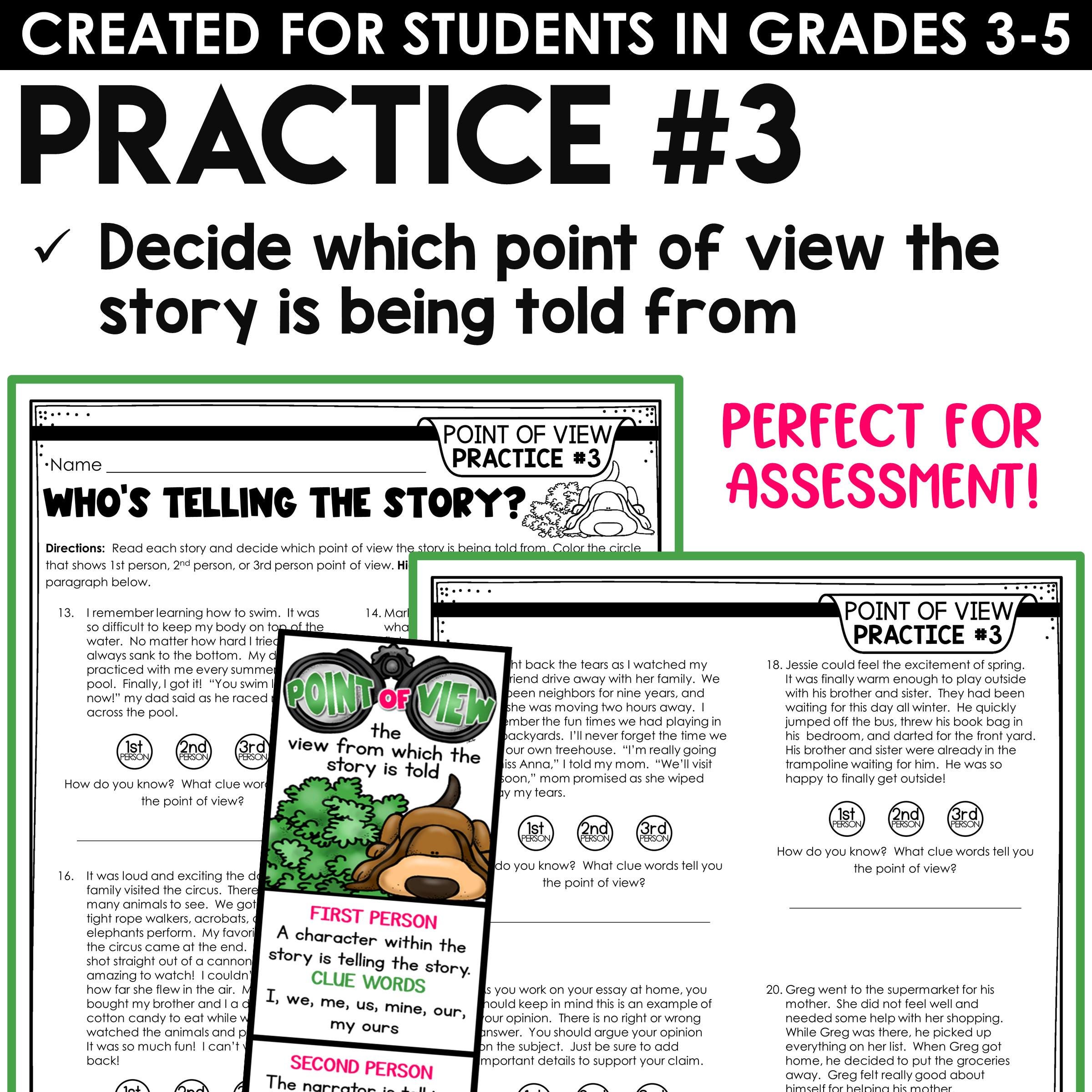 Point of View Anchor Chart, Worksheets, Printables, Short Stories for ...