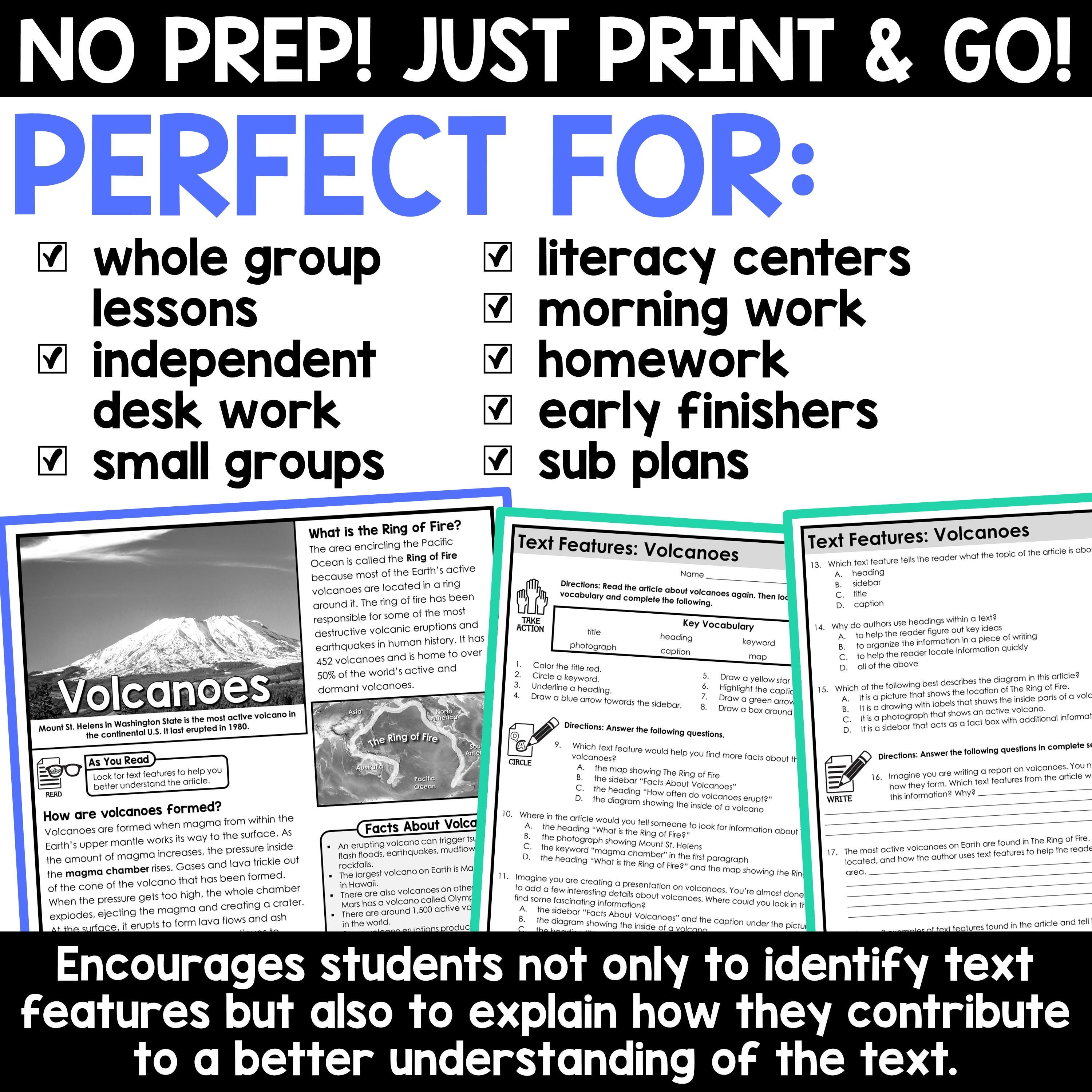 Nonfiction Text Features Worksheets, Informational Text, Reading ...