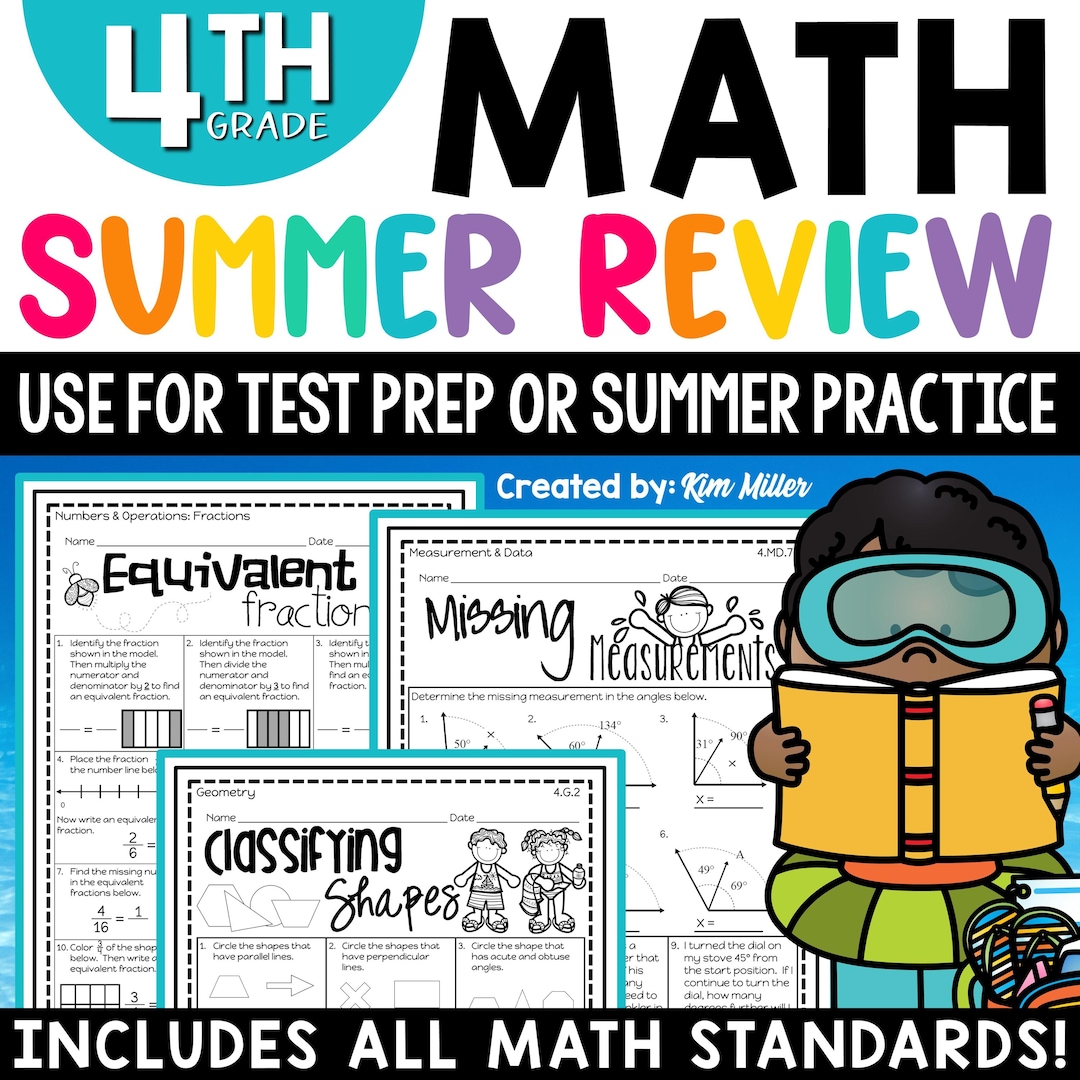 4th Grade Math Review Summer Math Worksheet, 4th Grade Math Printable ...