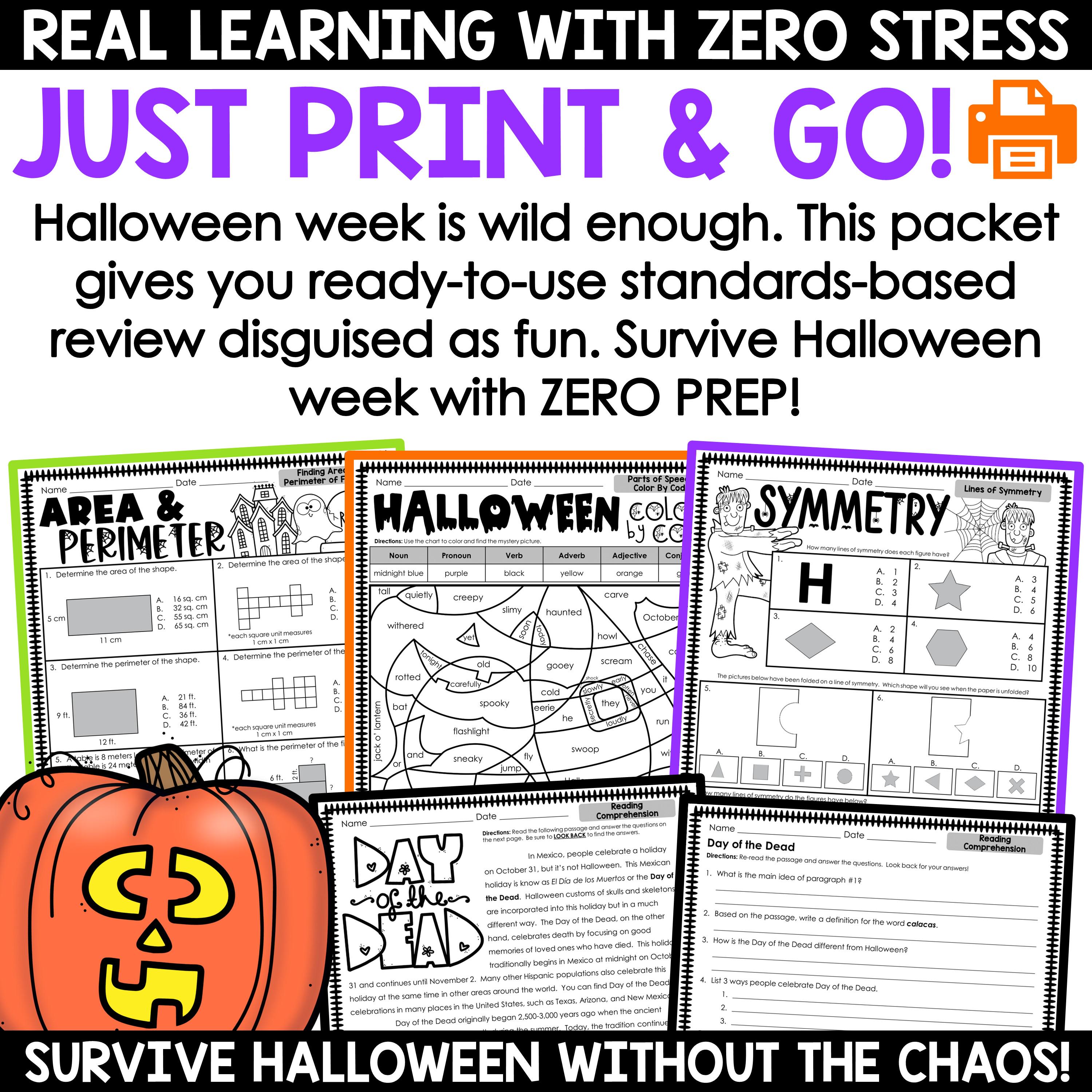 Halloween Activities Math Reading Writing Worksheets Printables, No ...