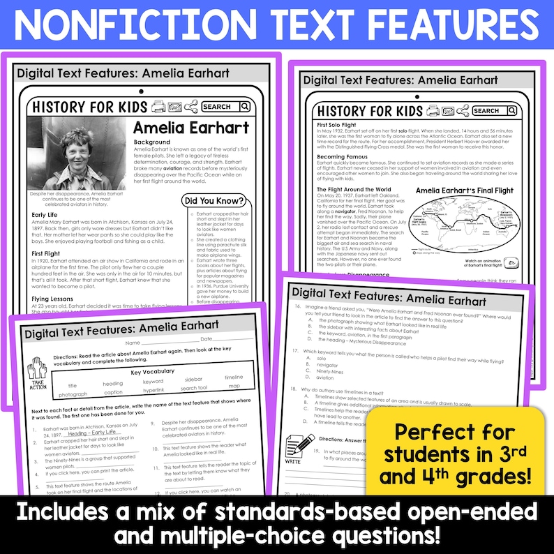 Nonfiction Text Features Worksheets, Informational Text, Reading ...