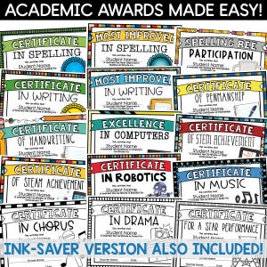 End of Year Academic Awards, Student Achievement Certificates for ...