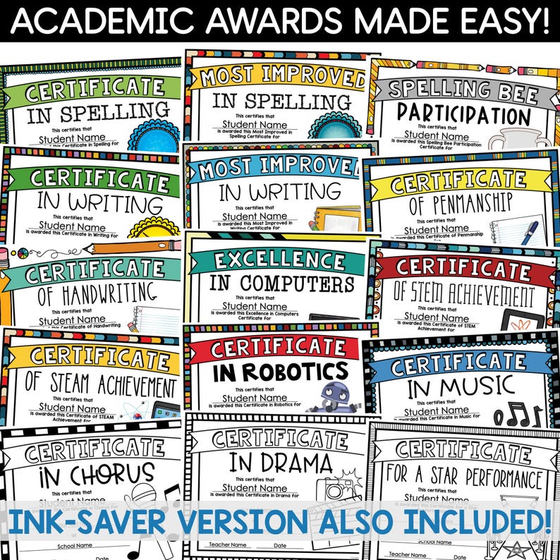 End of Year Academic Awards, Student Achievement Certificates for ...