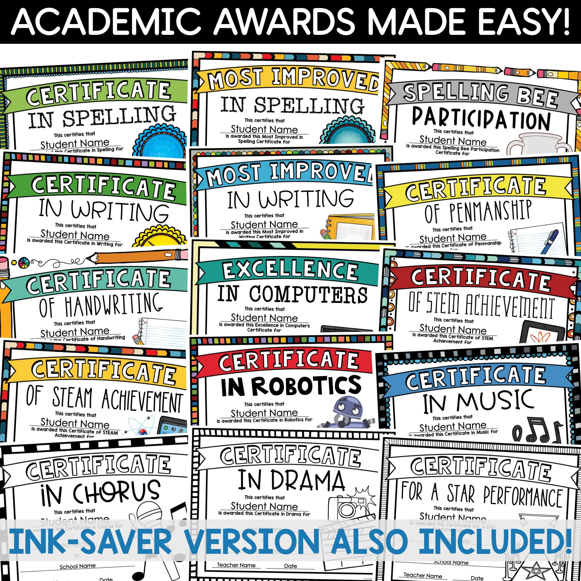 End of Year Academic Awards, Student Achievement Certificates for ...