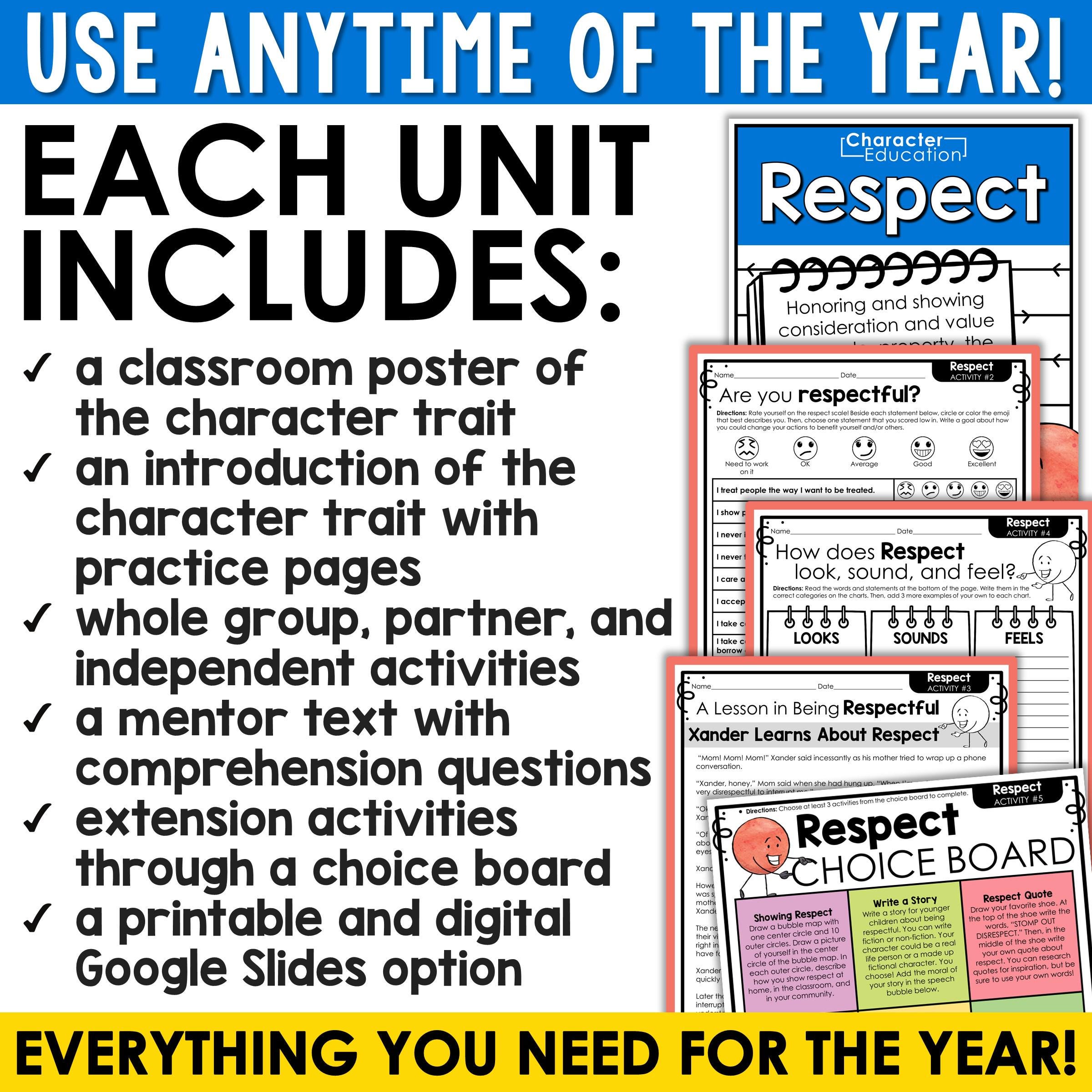 Character Education Social Emotional Learning Activities for Classroom ...