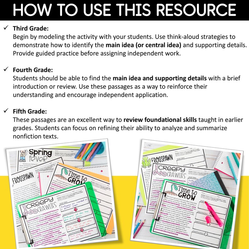 Spring Easter Main Idea Worksheets for 3rd 4th 5th Grade | Teacher ...