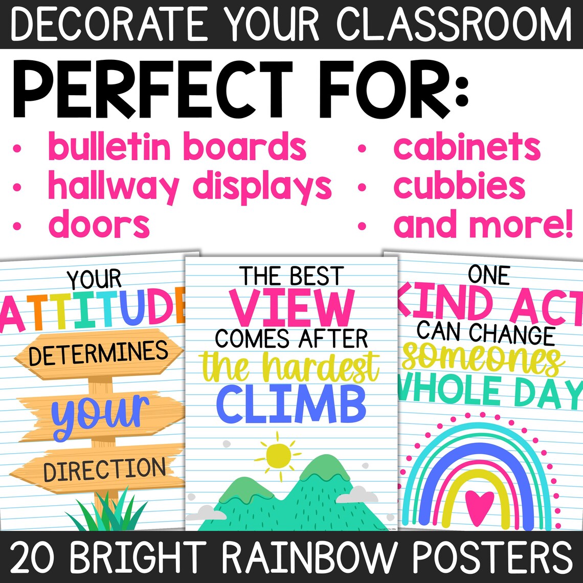 Motivational Posters for Classroom | Bright Decor Rainbow Classroom ...