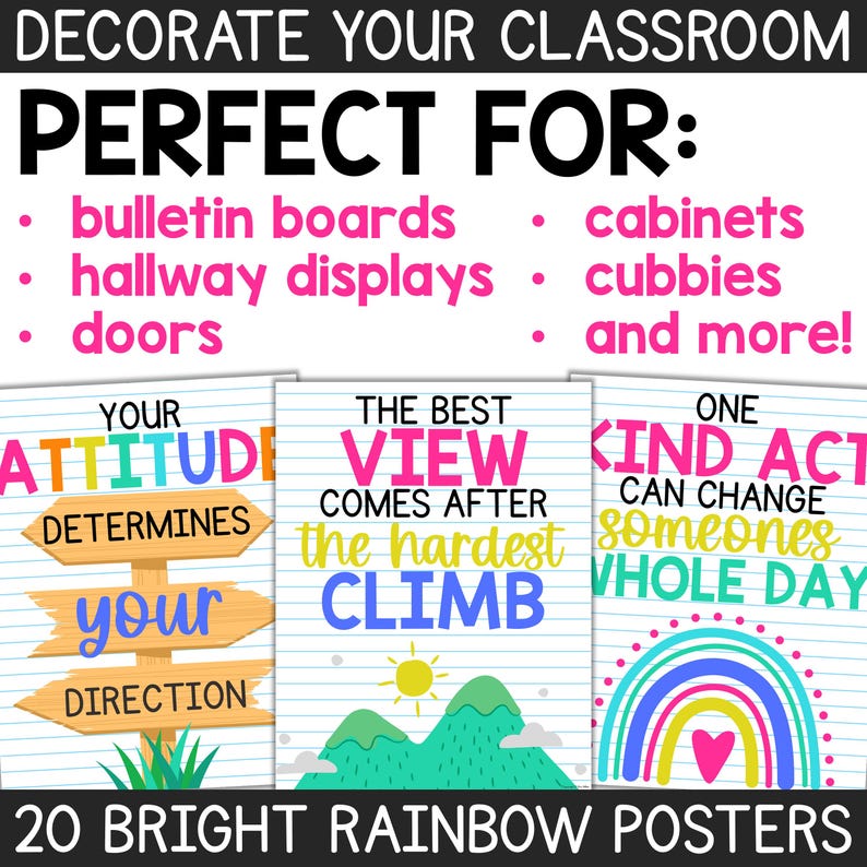 Motivational Posters for Classroom | Bright Decor Rainbow Classroom ...