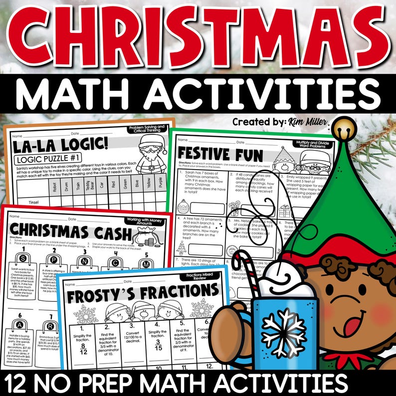 Christmas Math Activities Worksheets Printables, No Prep Activities ...