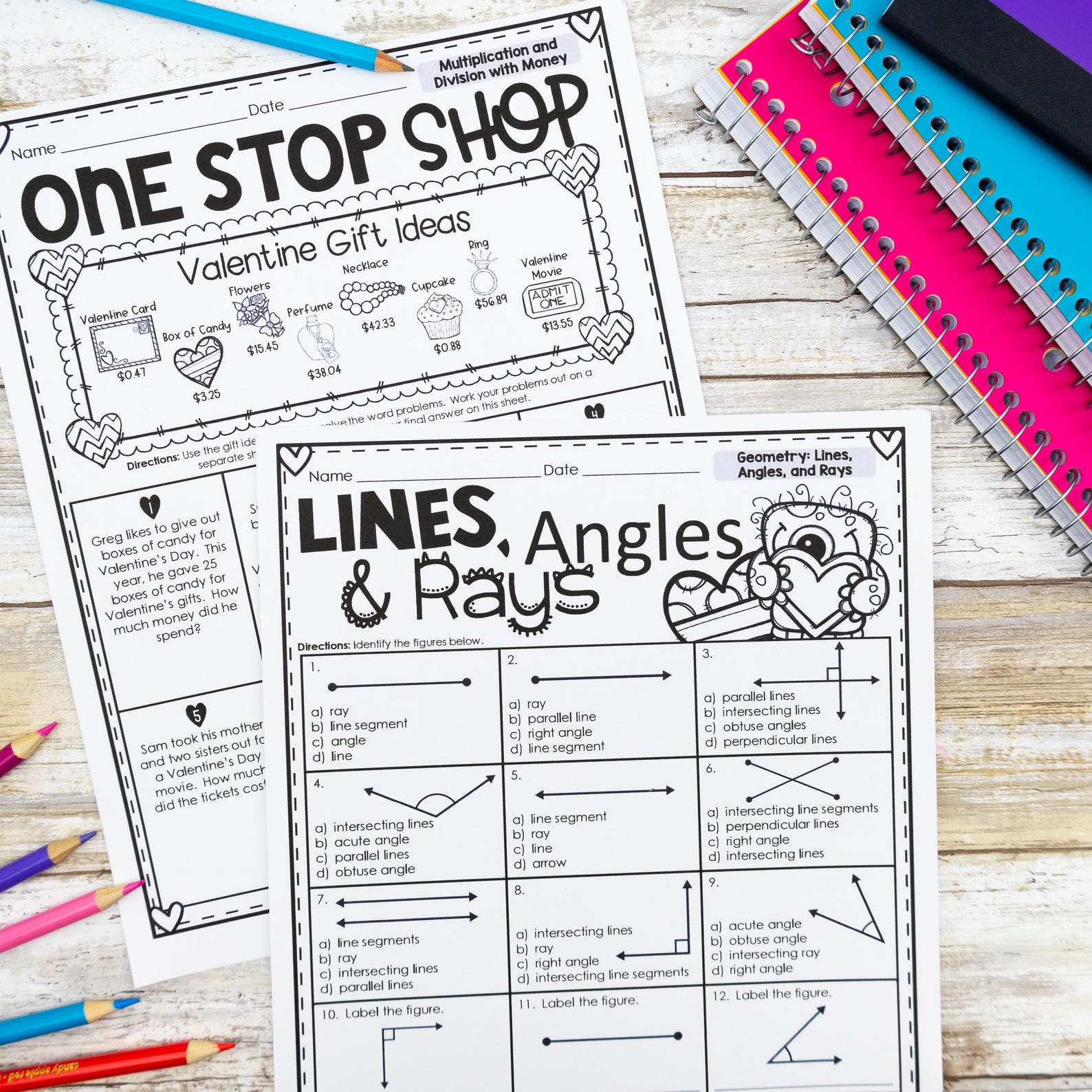 Valentine's Day Math & Reading Activities, 4th 5th Grade (instant ...