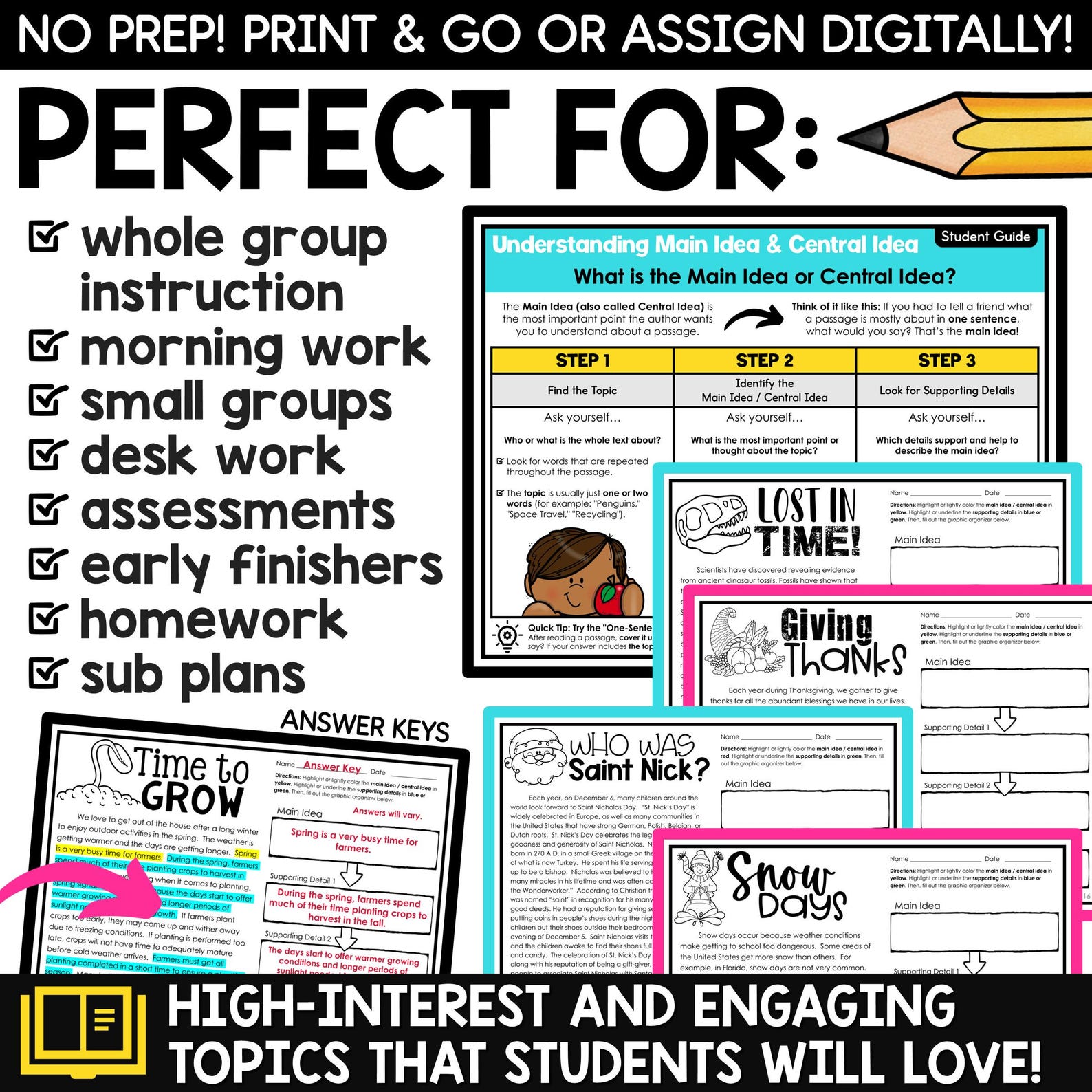Main Idea and Supporting Details Worksheets Graphic Organizer Central ...