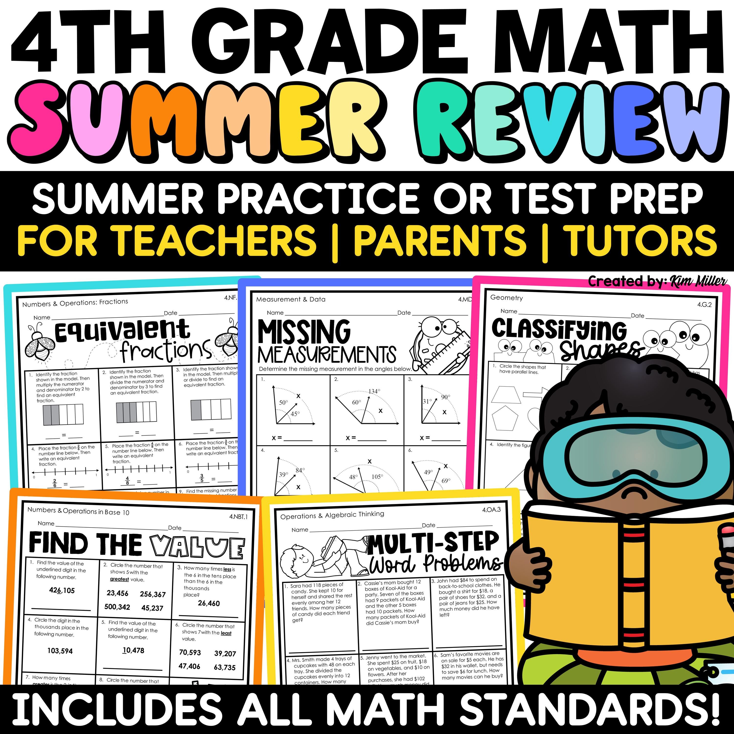 4th Grade Math Review Summer Math Worksheet, 4th Grade Math Printable ...