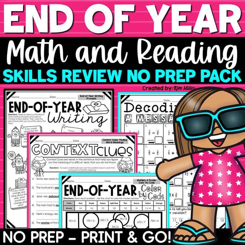 End of the Year Activities Reading Math Worksheets 4th 5th Grade Last ...