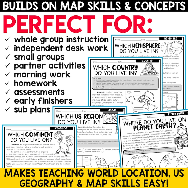 Map Skills US Geography Worksheet | Maps and Globes | Continents and ...