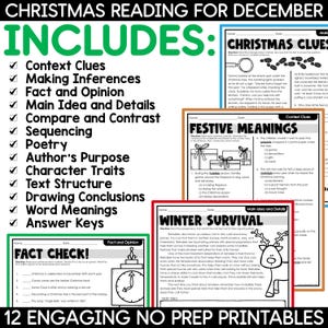 Christmas Reading Activities Worksheets Printables, No Prep Activities ...
