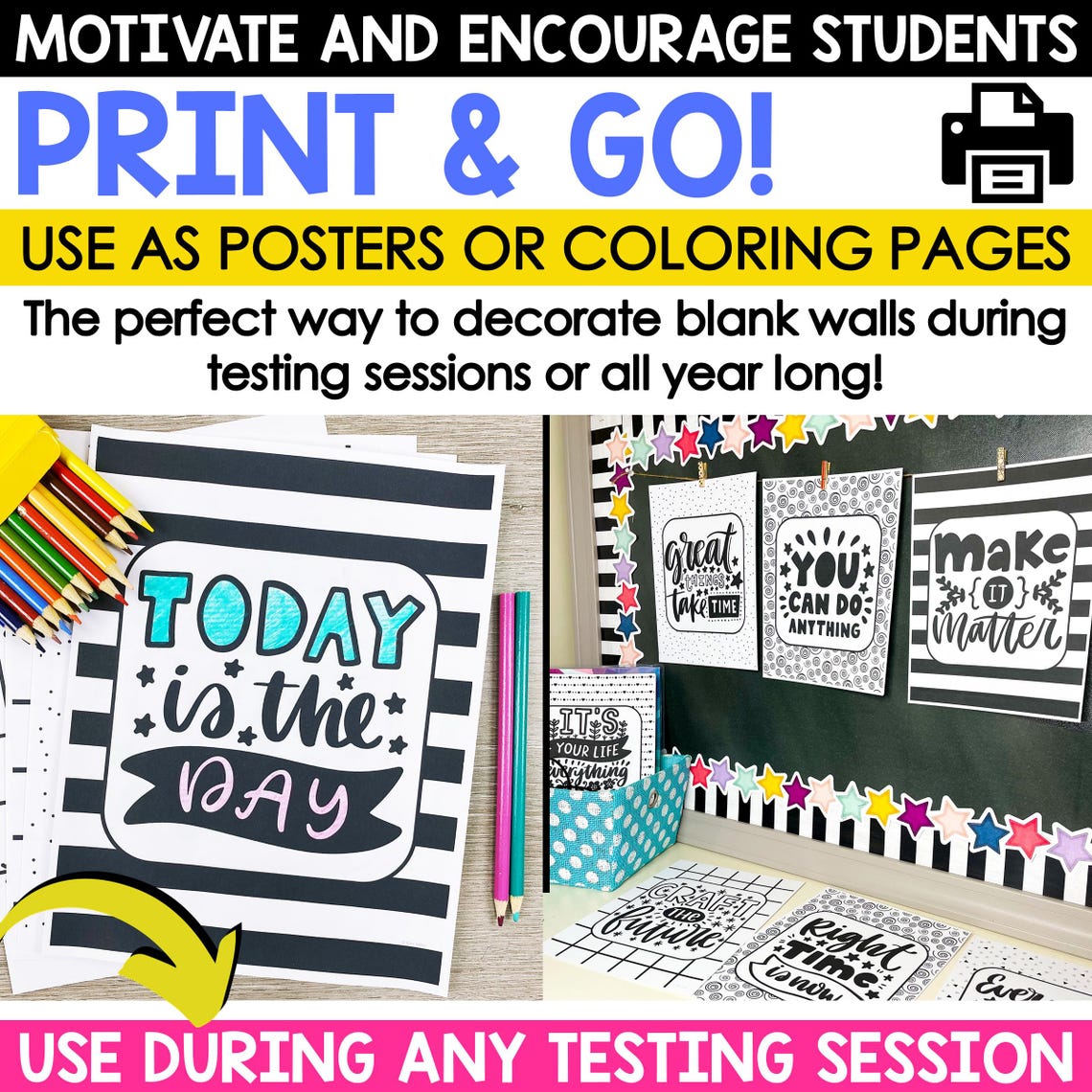 Testing Motivation Coloring Pages & Posters Test Prep Encouragement for ...