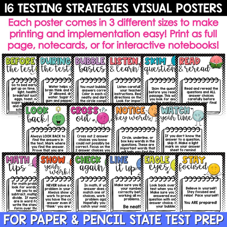 Test Taking Strategies Posters Printable | Motivational Testing ...