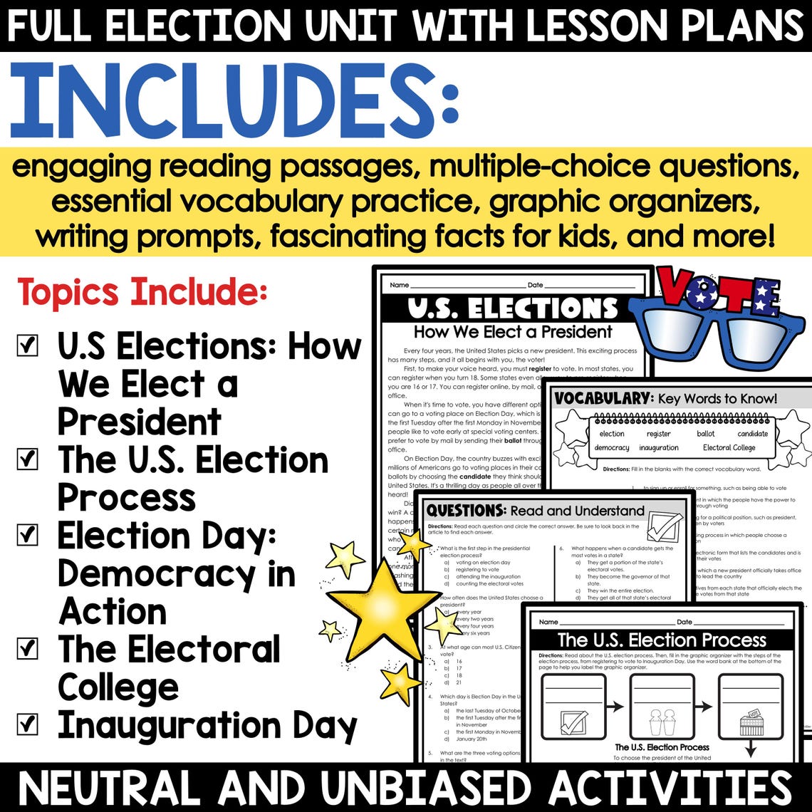 2024 Presidential Election Day for Kids Activities Worksheets Voting ...