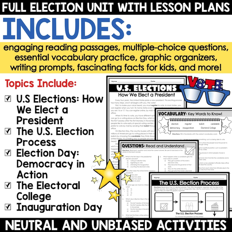 2024 Presidential Election Day for Kids Activities Worksheets Voting ...