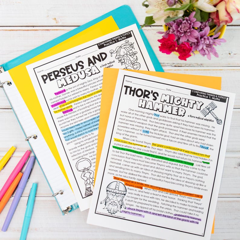 Compare and Contrast Themes Worksheets | Paired Texts Graphic ...
