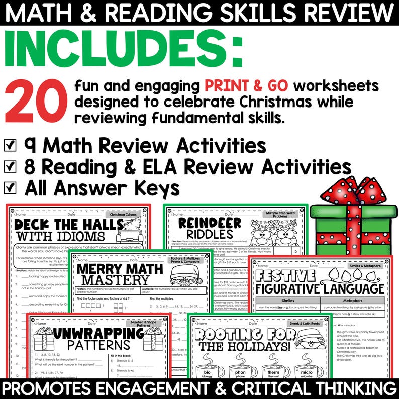 Christmas Activities Math Reading Comprehension Writing Worksheets ...