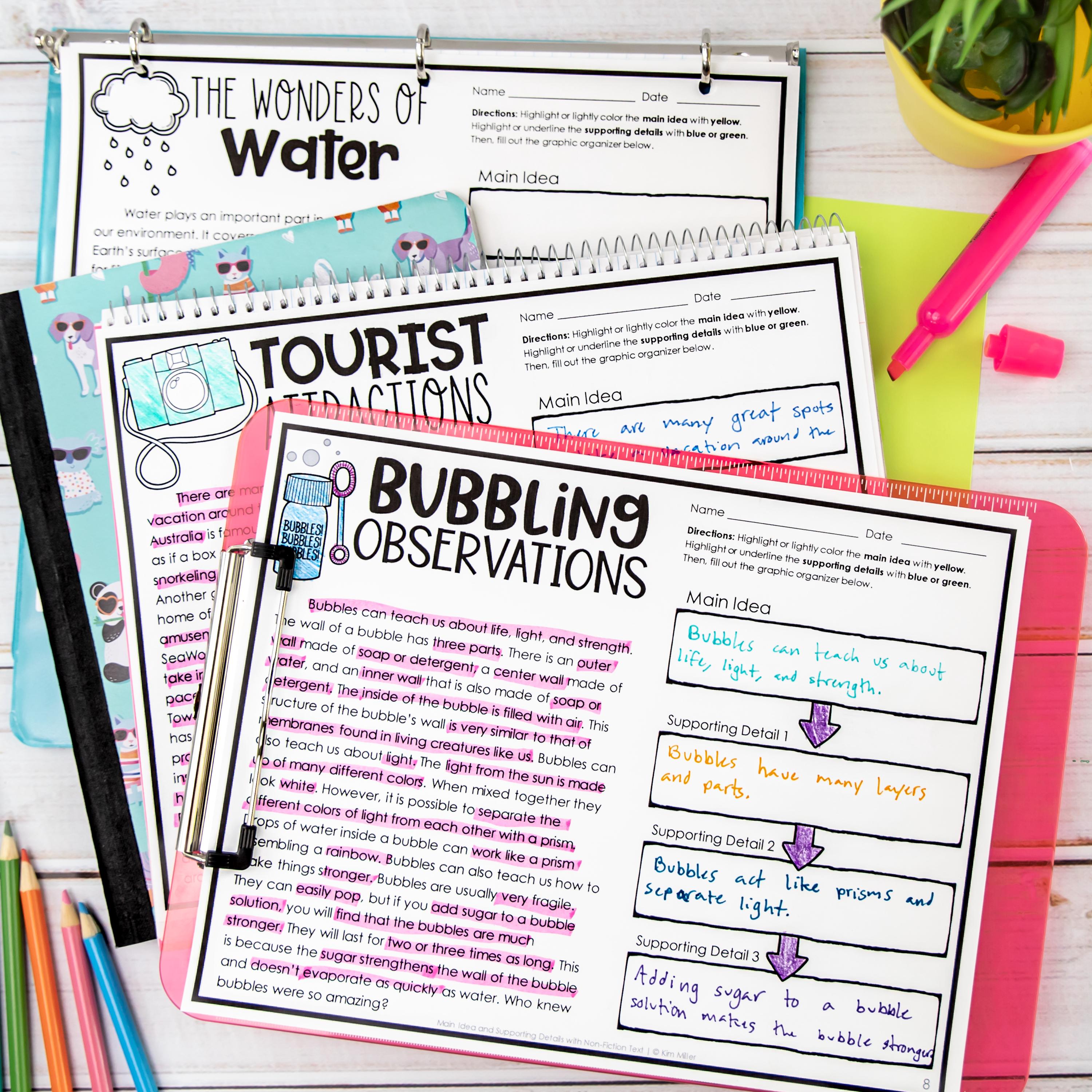 Main Idea and Supporting Details Worksheets 3rd, 4th, 5th Grade ...