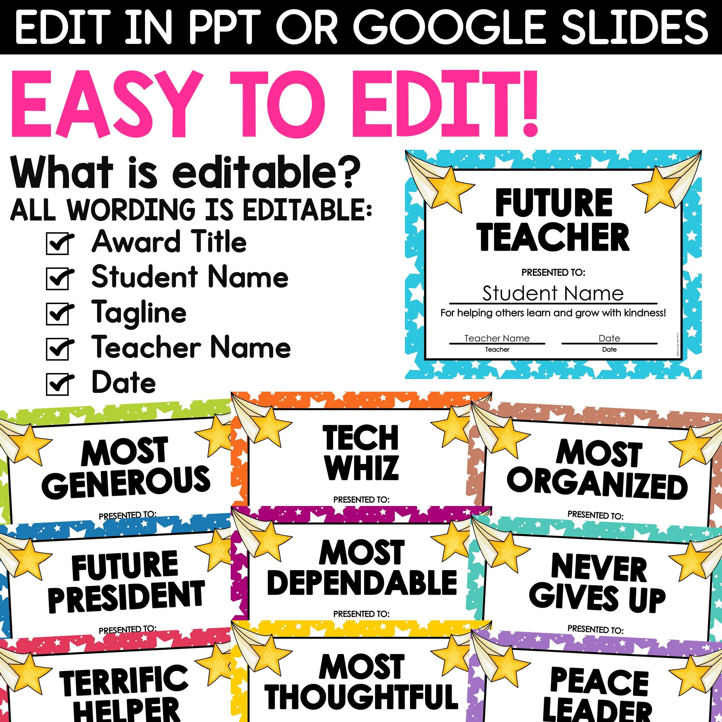 End of Year Awards Ceremony, Editable Superlative Awards for Teachers ...