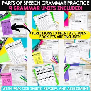 Parts of Speech Posters for Classroom Elementary, Grammar Worksheets ...