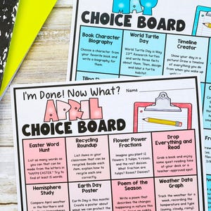 Early Fast Finishers Activities List + Choice Boards | Monthly I'm Done ...