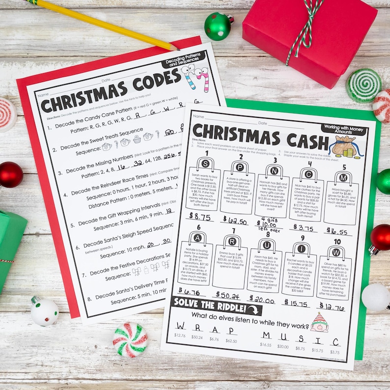 Christmas Math Activities Worksheets Printables, No Prep Activities ...