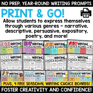 Monthly Writing Prompts for Kids, Choice Boards Printables, Daily ...