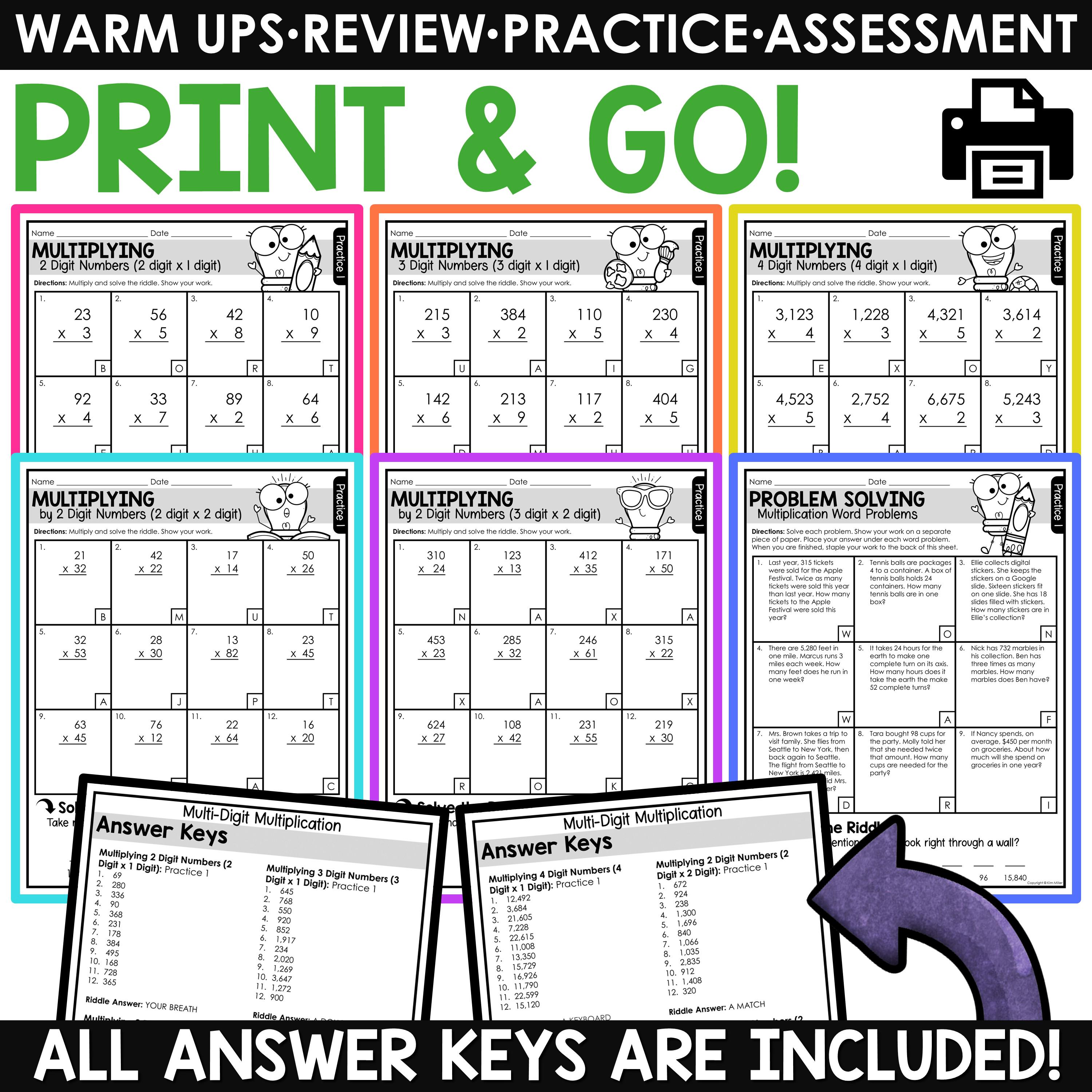 Multiplication Worksheets 4th 5th Grade | Multi Digit Practice & Word ...