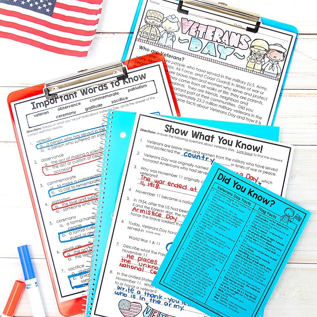 Veterans Day Reading Comprehension and Writing Prompts for Grades 3-5 ...