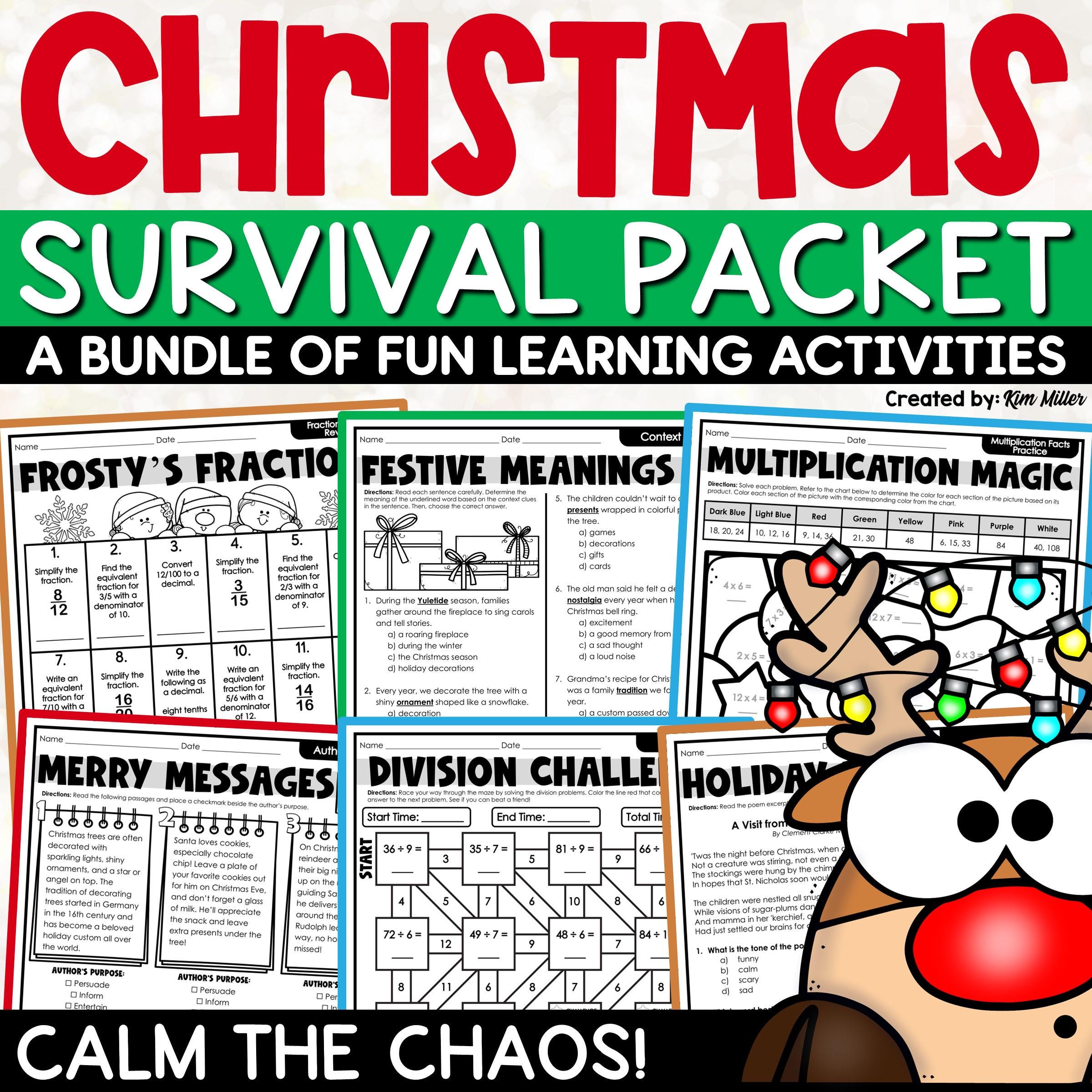 Christmas Fun Activities Packet Math Reading Writing No Prep Worksheets ...