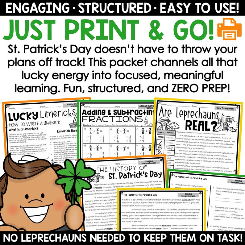 St. Patrick's Day Activities for Kids Math Writing Word Searches ...