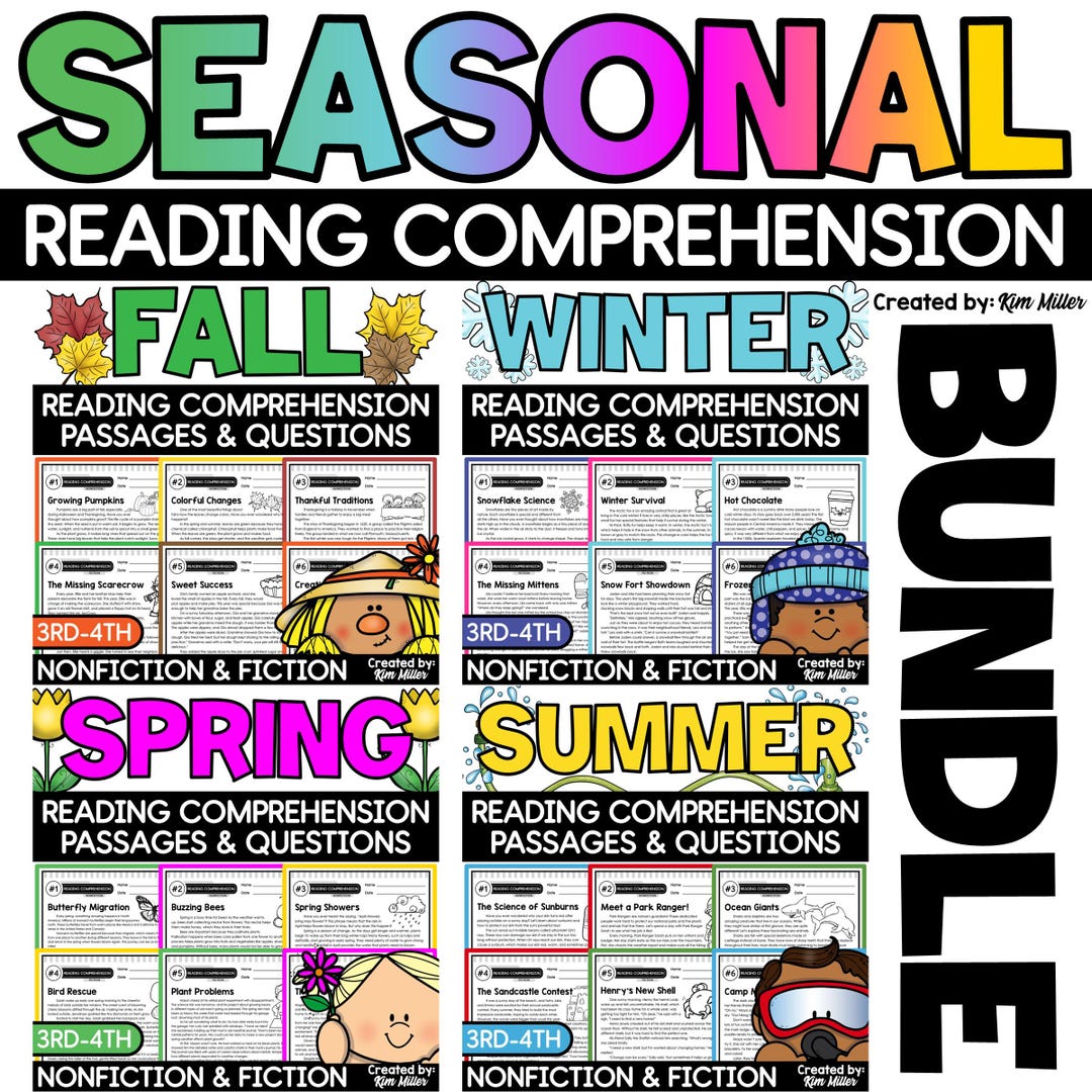 Seasonal Reading Comprehension Passages and Questions BUNDLE for 3rd ...