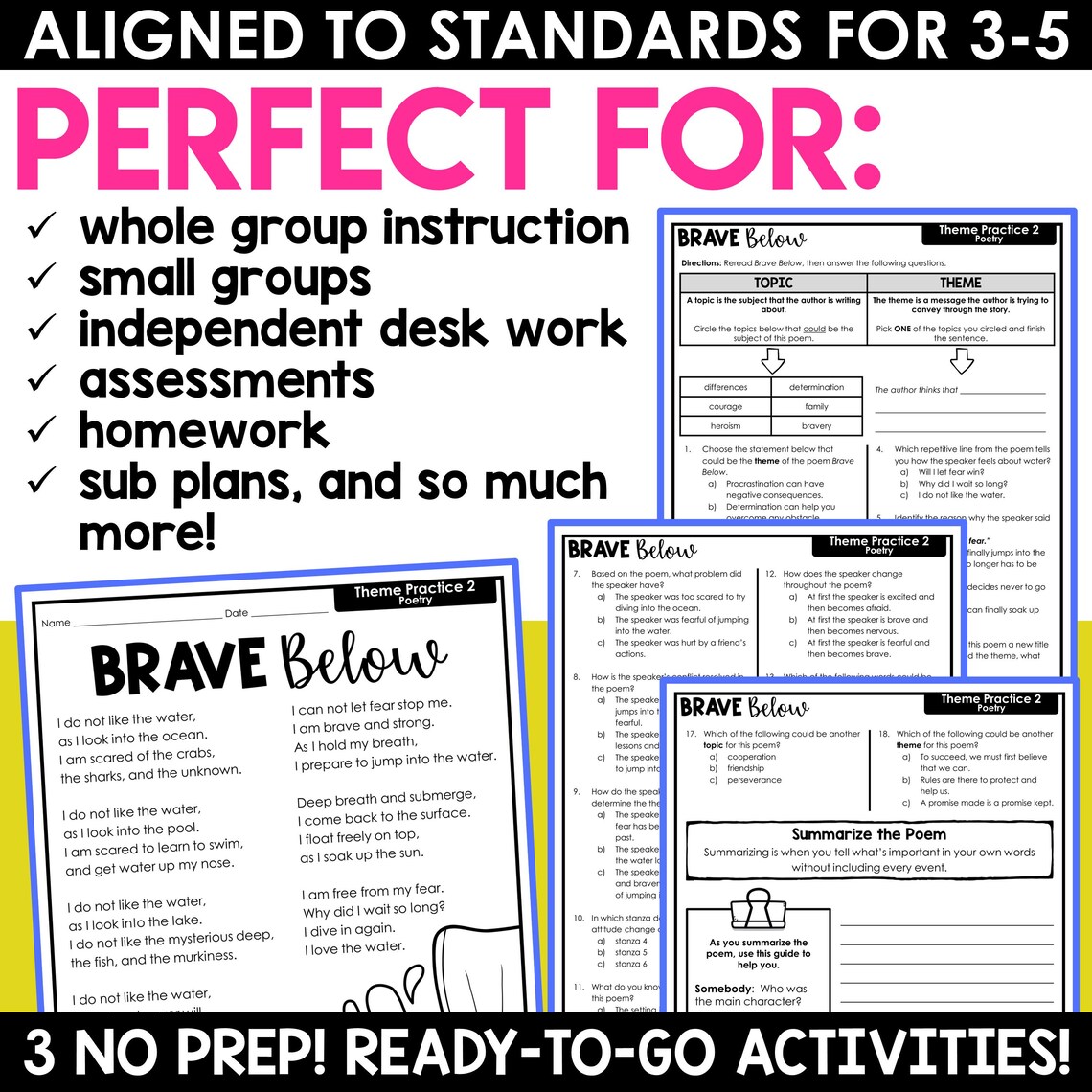 Teaching Theme Worksheets, Poetry for Kids, Finding Theme Graphic ...
