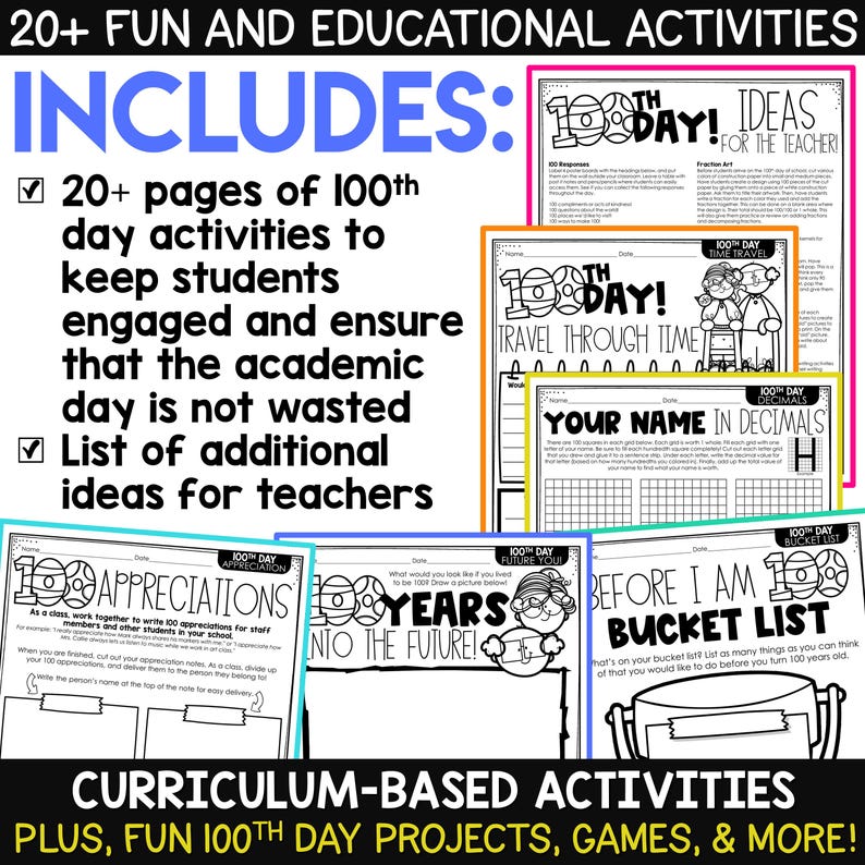 100th Day of School Activities for 3rd 4th 5th Grade, 100th Day of ...