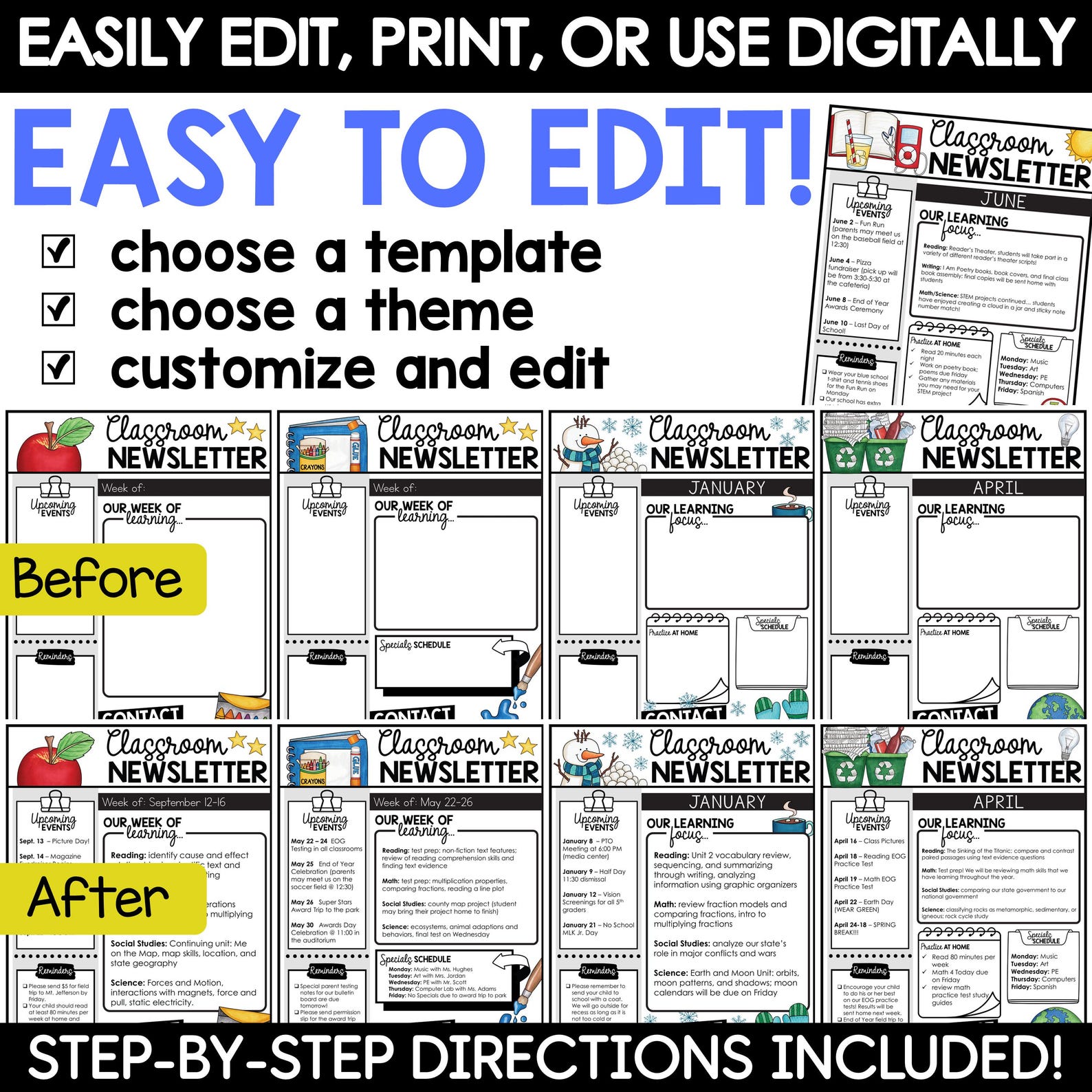 Editable Classroom Newsletters Monthly Weekly Templates for Parent ...