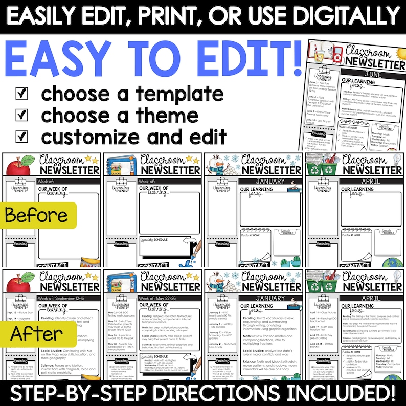 Editable Classroom Newsletters Monthly Weekly Templates for Parent ...