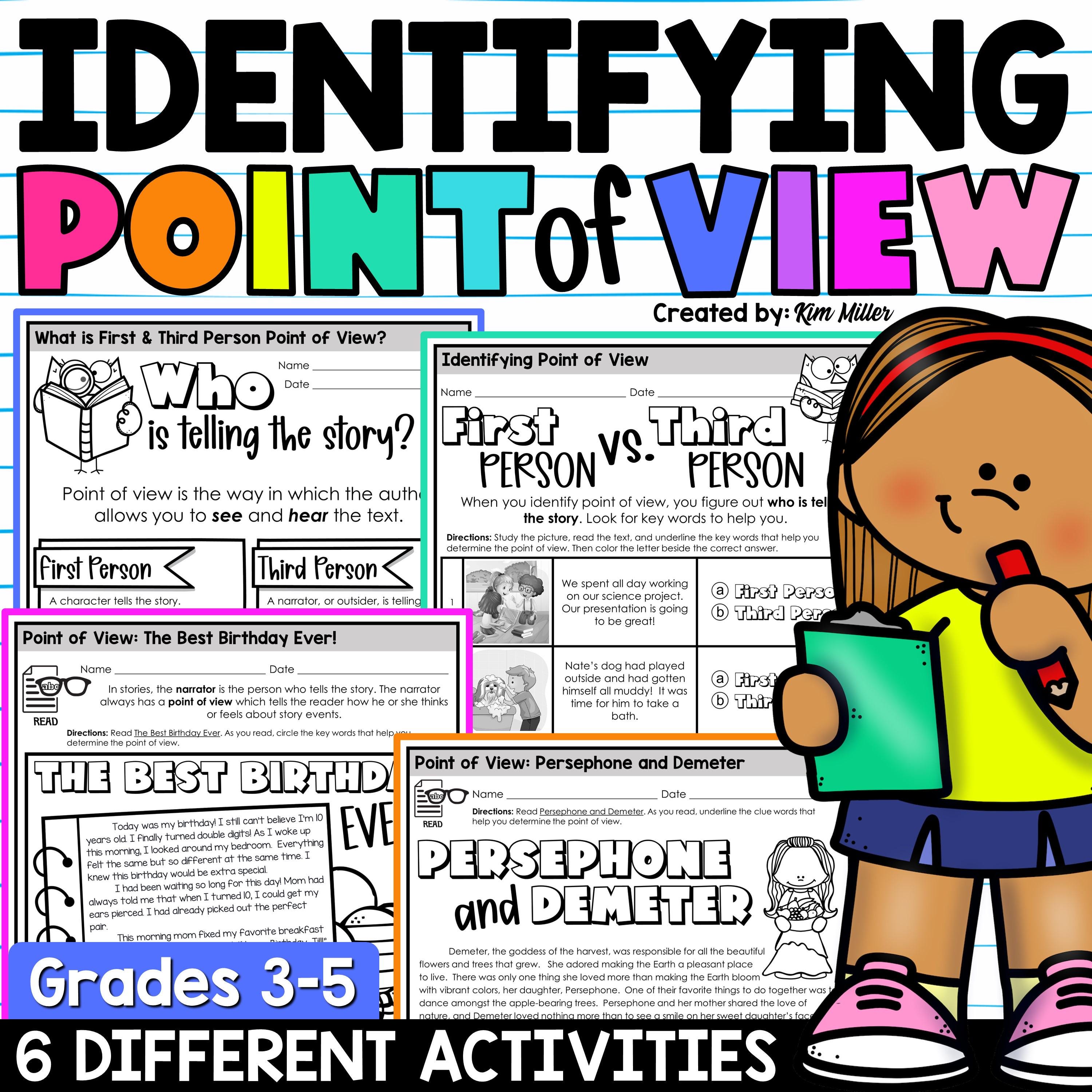 Point of View Worksheets Anchor Chart First Third Person Reading ...