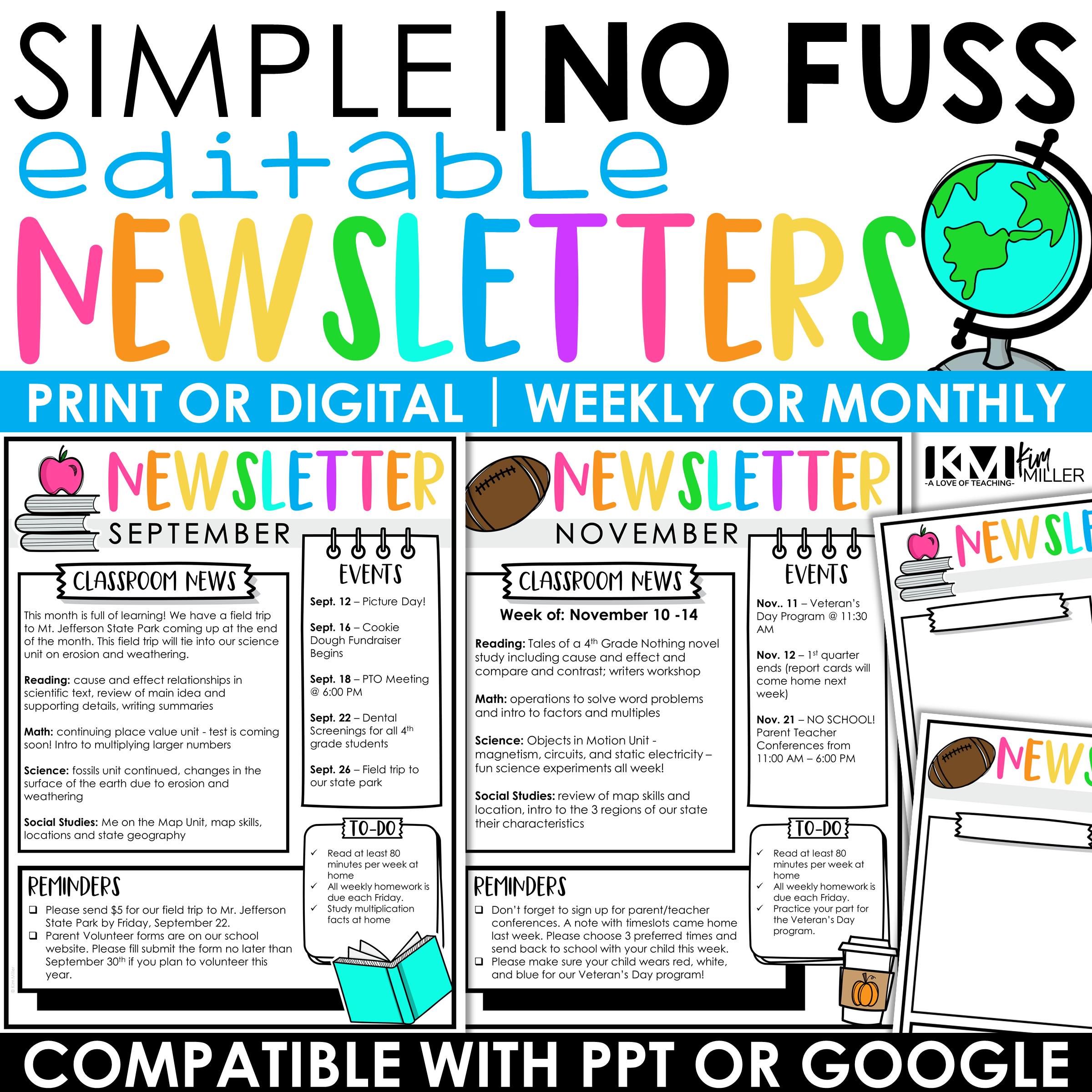 Editable Teacher Newsletter Templates for Parent Communication, School ...